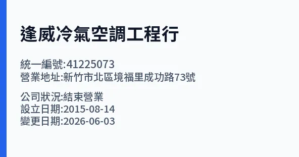 逢威冷氣空調工程行的照片-統編 41225073(新竹市) 公司登記資料與營業項目詳細圖表