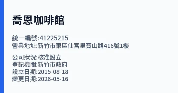 喬恩咖啡館的照片-統編 41225215(新竹市) 公司登記資料與營業項目詳細圖表
