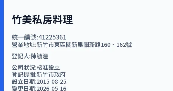 竹美私房料理的照片-統編 41225361(新竹市) 公司登記資料與營業項目詳細圖表