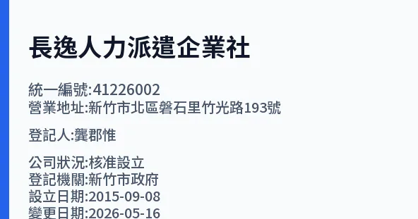 長逸人力派遣企業社的照片-統編 41226002(新竹市) 公司登記資料與營業項目詳細圖表