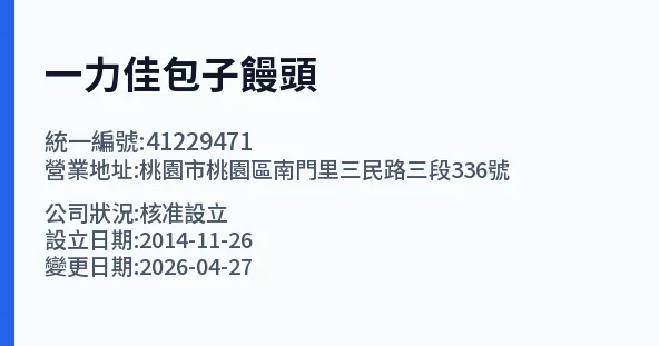 一力佳包子饅頭的照片-統編 41229471(桃園市) 公司登記資料與營業項目詳細圖表