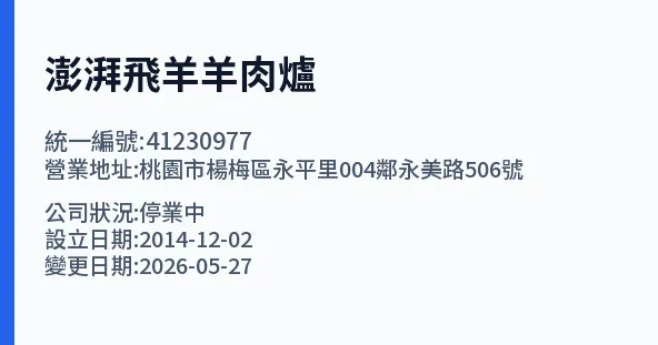 澎湃飛羊羊肉爐的照片-統編 41230977(桃園市) 公司登記資料與營業項目詳細圖表