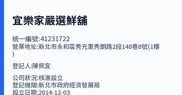 宜樂家嚴選鮮舖的照片-統編 41231722(新北市) 公司登記資料與營業項目詳細圖表