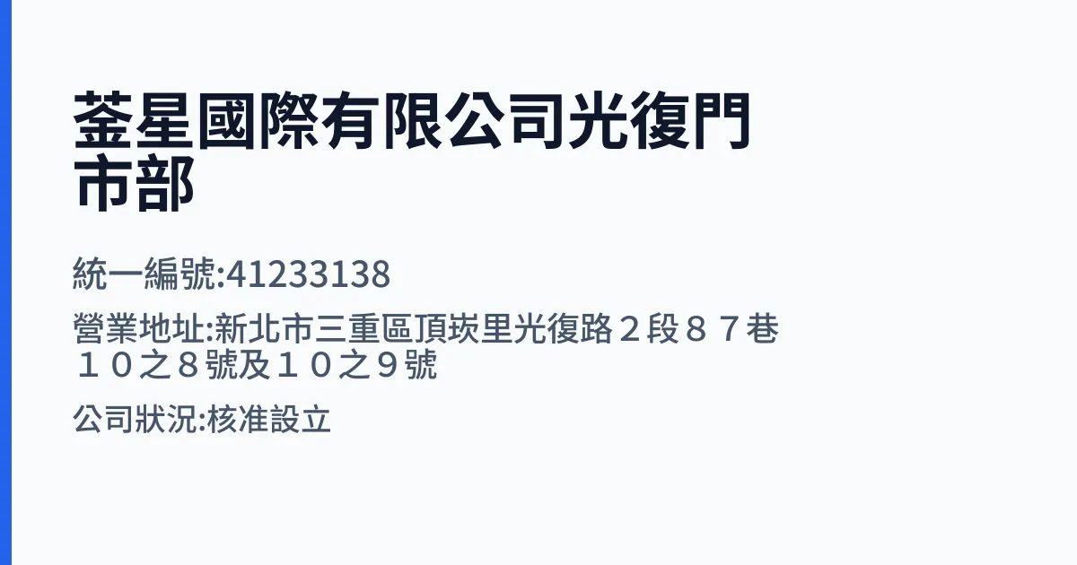 菳星國際有限公司光復門市部 - 統編 41233138(新北市) 公司登記資料與營業項目詳細圖表