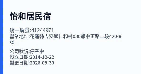 怡和居民宿的照片-統編 41244971(花蓮縣) 公司登記資料與營業項目詳細圖表