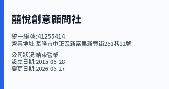 囍悅創意顧問社的照片-統編 41255414(基隆市) 公司登記資料與營業項目詳細圖表