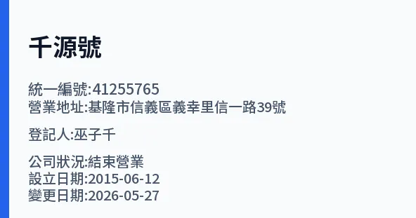 千源號的照片-統編 41255765(基隆市) 公司登記資料與營業項目詳細圖表