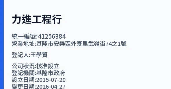 力進工程行的照片-統編 41256384(基隆市) 公司登記資料與營業項目詳細圖表