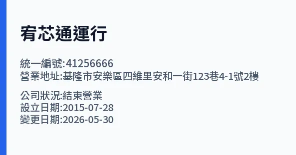 宥芯通運行的照片-統編 41256666(基隆市) 公司登記資料與營業項目詳細圖表