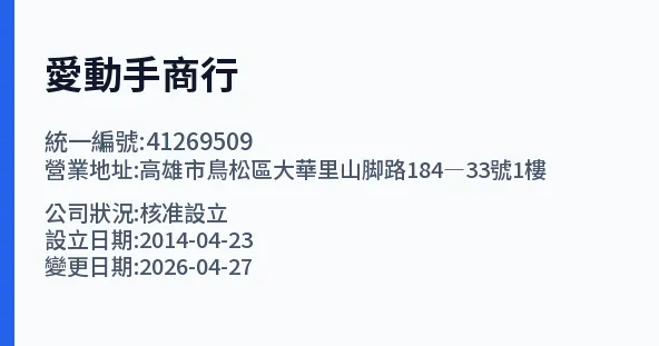 愛動手商行的照片-統編 41269509(高雄市) 公司登記資料與營業項目詳細圖表