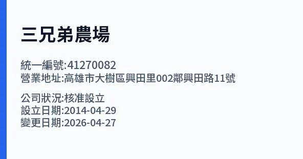 三兄弟農場的照片-統編 41270082(高雄市) 公司登記資料與營業項目詳細圖表