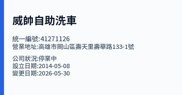 威帥自助洗車的照片-統編 41271126(高雄市) 公司登記資料與營業項目詳細圖表