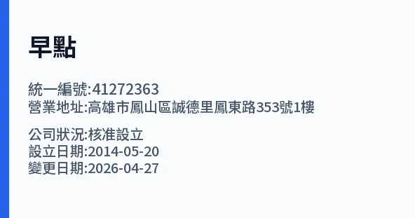 早點的照片-統編 41272363(高雄市) 公司登記資料與營業項目詳細圖表