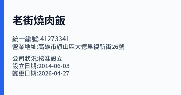 老街燒肉飯的照片-統編 41273341(高雄市) 公司登記資料與營業項目詳細圖表