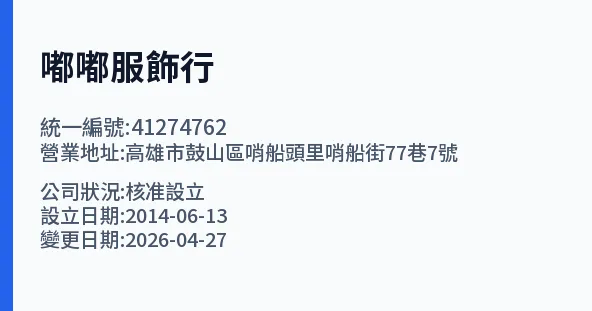 嘟嘟服飾行的照片-統編 41274762(高雄市) 公司登記資料與營業項目詳細圖表