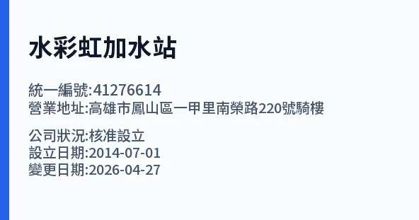 水彩虹加水站的照片-統編 41276614(高雄市) 公司登記資料與營業項目詳細圖表