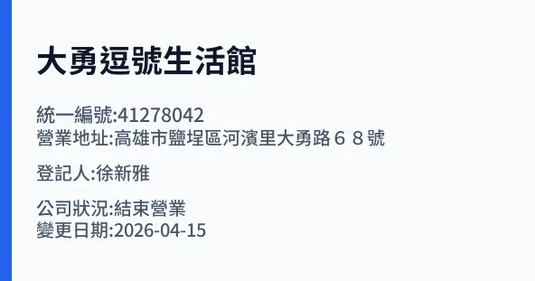 大勇逗號生活館的照片-統編 41278042(高雄市) 公司登記資料與營業項目詳細圖表
