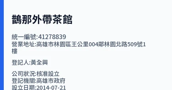 鵲那外帶茶館的照片-統編 41278839(高雄市) 公司登記資料與營業項目詳細圖表