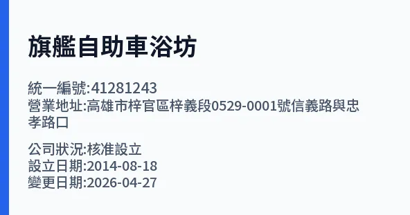 旗艦自助車浴坊的照片-統編 41281243(高雄市) 公司登記資料與營業項目詳細圖表