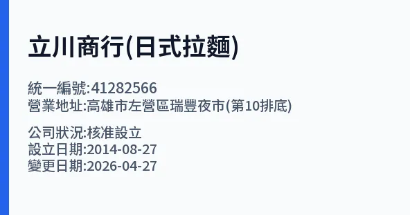 立川商行(日式拉麵)的照片-統編 41282566(高雄市) 公司登記資料與營業項目詳細圖表