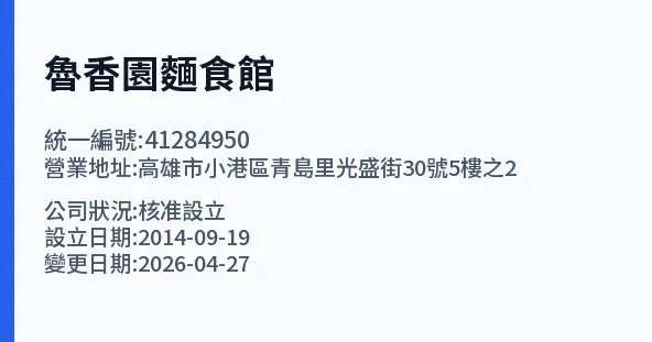 魯香園麵食館的照片-統編 41284950(高雄市) 公司登記資料與營業項目詳細圖表