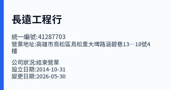 長遠工程行的照片-統編 41287703(高雄市) 公司登記資料與營業項目詳細圖表