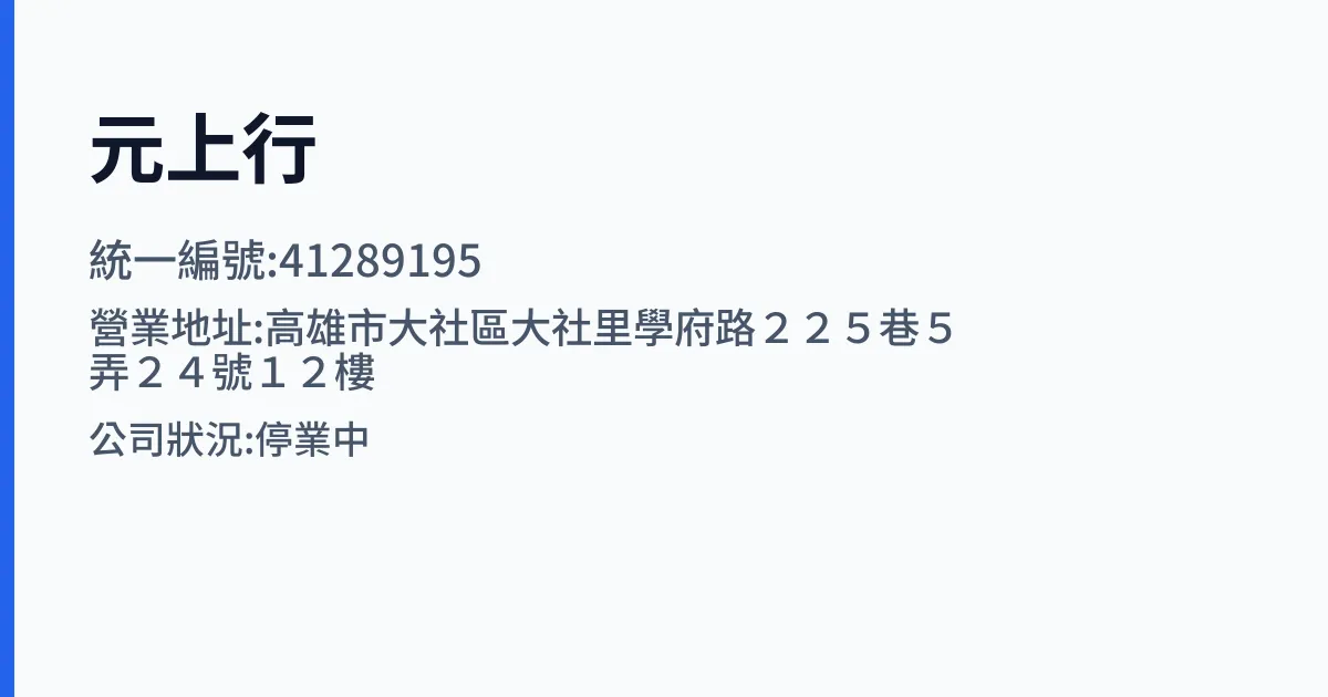 元上行 - 統編 41289195(高雄市) 公司登記資料與營業項目詳細圖表