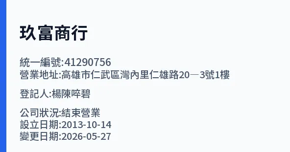 玖富商行的照片-統編 41290756(高雄市) 公司登記資料與營業項目詳細圖表