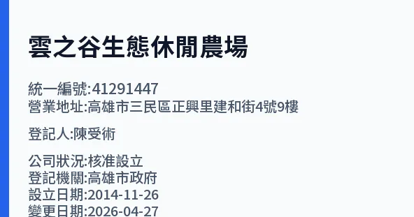 雲之谷生態休閒農場的照片-統編 41291447(高雄市) 公司登記資料與營業項目詳細圖表