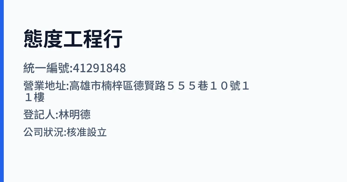 態度工程行 - 統編 41291848(高雄市) 公司登記資料與營業項目詳細圖表