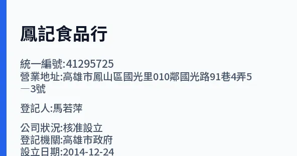 鳳記食品行的照片-統編 41295725(高雄市) 公司登記資料與營業項目詳細圖表