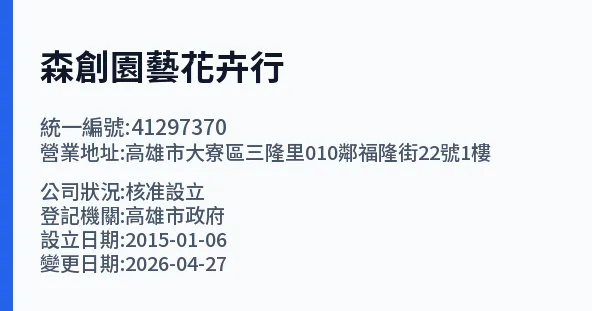 森創園藝花卉行的照片-統編 41297370(高雄市) 公司登記資料與營業項目詳細圖表
