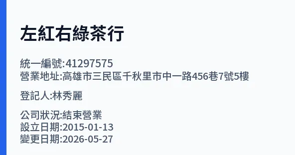 左紅右綠茶行的照片-統編 41297575(高雄市) 公司登記資料與營業項目詳細圖表