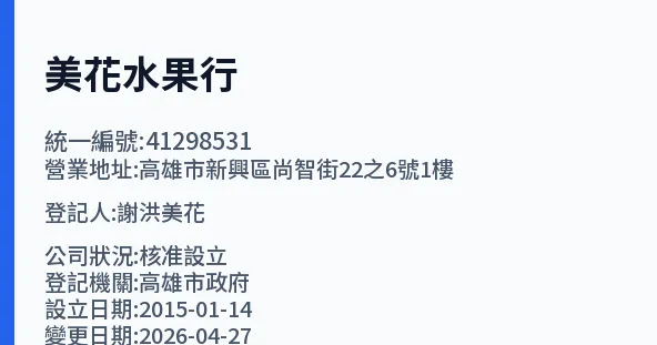 美花水果行的照片-統編 41298531(高雄市) 公司登記資料與營業項目詳細圖表