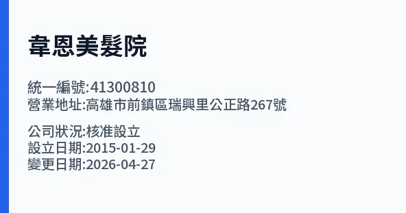 韋恩美髮院的照片-統編 41300810(高雄市) 公司登記資料與營業項目詳細圖表