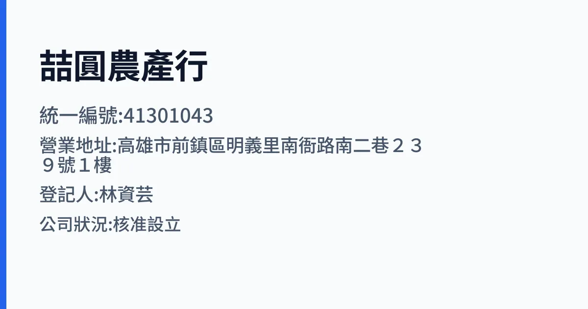 喆圓農產行 - 統編 41301043 (高雄市) 公司登記資料與營業項目詳細圖表