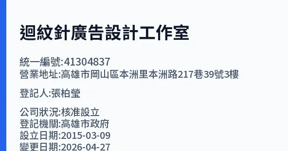 迴紋針廣告設計工作室的照片-統編 41304837(高雄市) 公司登記資料與營業項目詳細圖表
