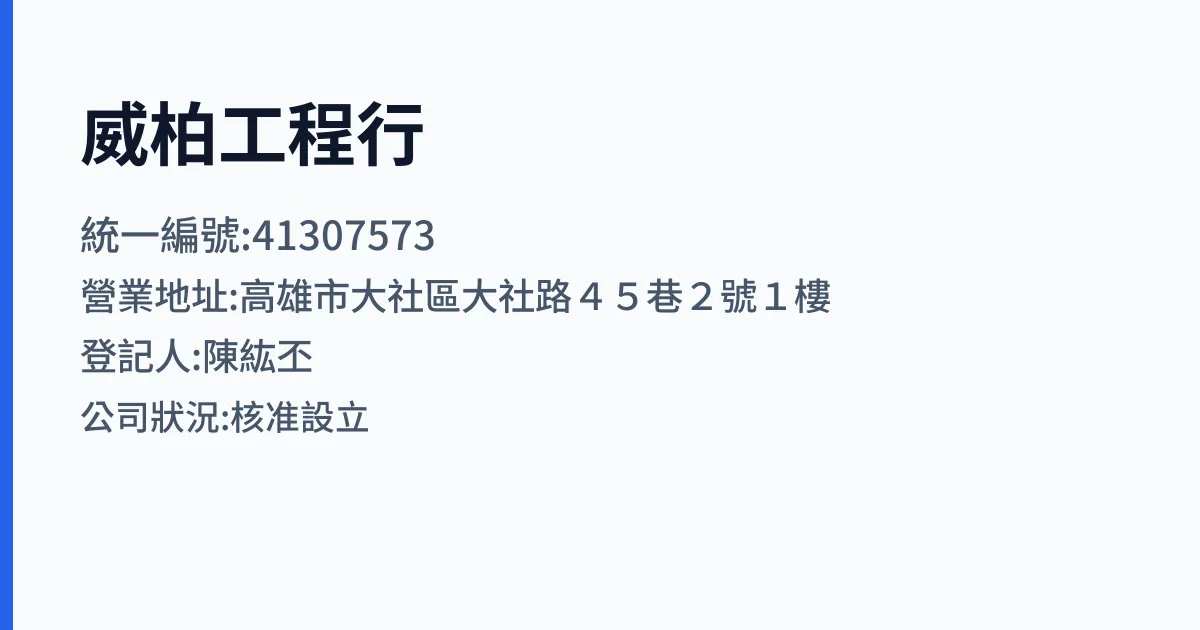 威柏工程行 - 統編 41307573(高雄市) 公司登記資料與營業項目詳細圖表