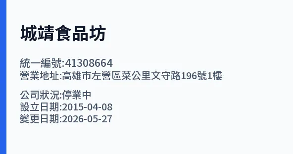 城靖食品坊的照片-統編 41308664(高雄市) 公司登記資料與營業項目詳細圖表