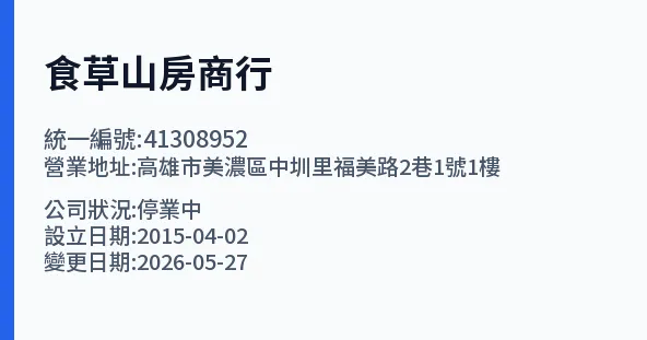 食草山房商行的照片-統編 41308952(高雄市) 公司登記資料與營業項目詳細圖表