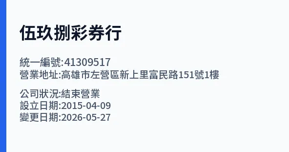 伍玖捌彩券行的照片-統編 41309517(高雄市) 公司登記資料與營業項目詳細圖表
