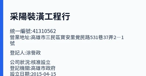 采陽裝潢工程行的照片-統編 41310562(高雄市) 公司登記資料與營業項目詳細圖表