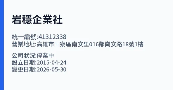 岩穩企業社的照片-統編 41312338(高雄市) 公司登記資料與營業項目詳細圖表