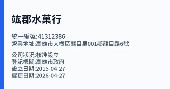竑郡水菓行的照片-統編 41312386(高雄市) 公司登記資料與營業項目詳細圖表