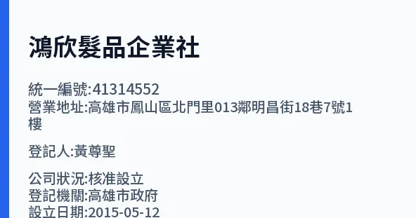 鴻欣髮品企業社的照片-統編 41314552(高雄市) 公司登記資料與營業項目詳細圖表