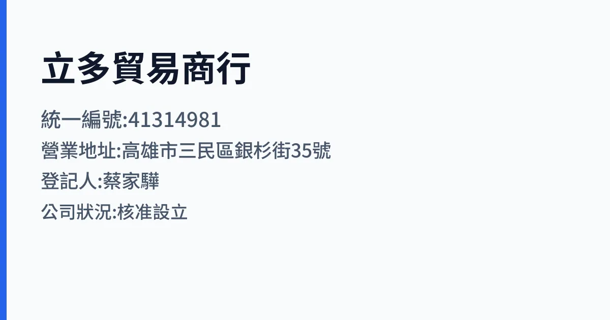 立多貿易商行 - 統編 41314981(高雄市) 公司登記資料與營業項目詳細圖表