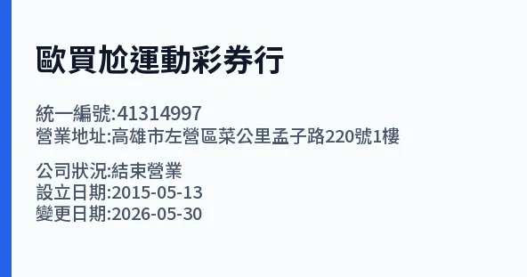 歐買尬運動彩券行的照片-統編 41314997(高雄市) 公司登記資料與營業項目詳細圖表