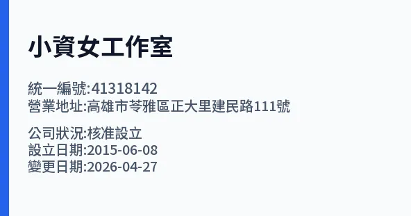 小資女工作室的照片-統編 41318142(高雄市) 公司登記資料與營業項目詳細圖表