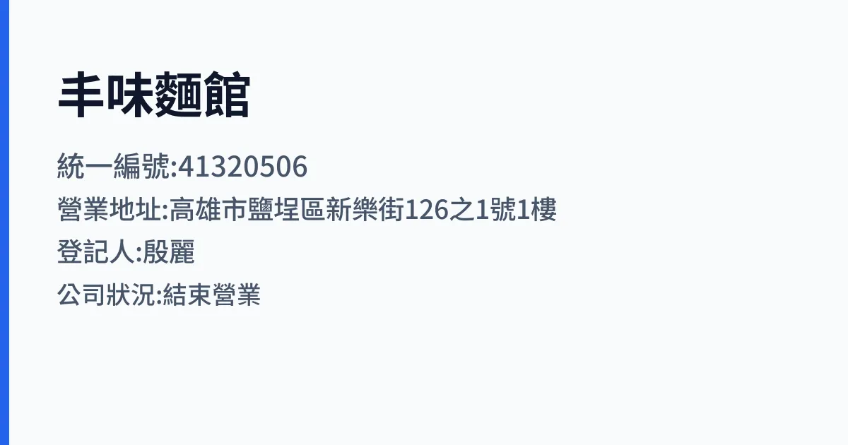 丰味麵館 - 統編 41320506(高雄市) 公司登記資料與營業項目詳細圖表