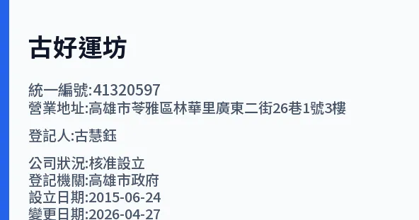 古好運坊的照片-統編 41320597(高雄市) 公司登記資料與營業項目詳細圖表